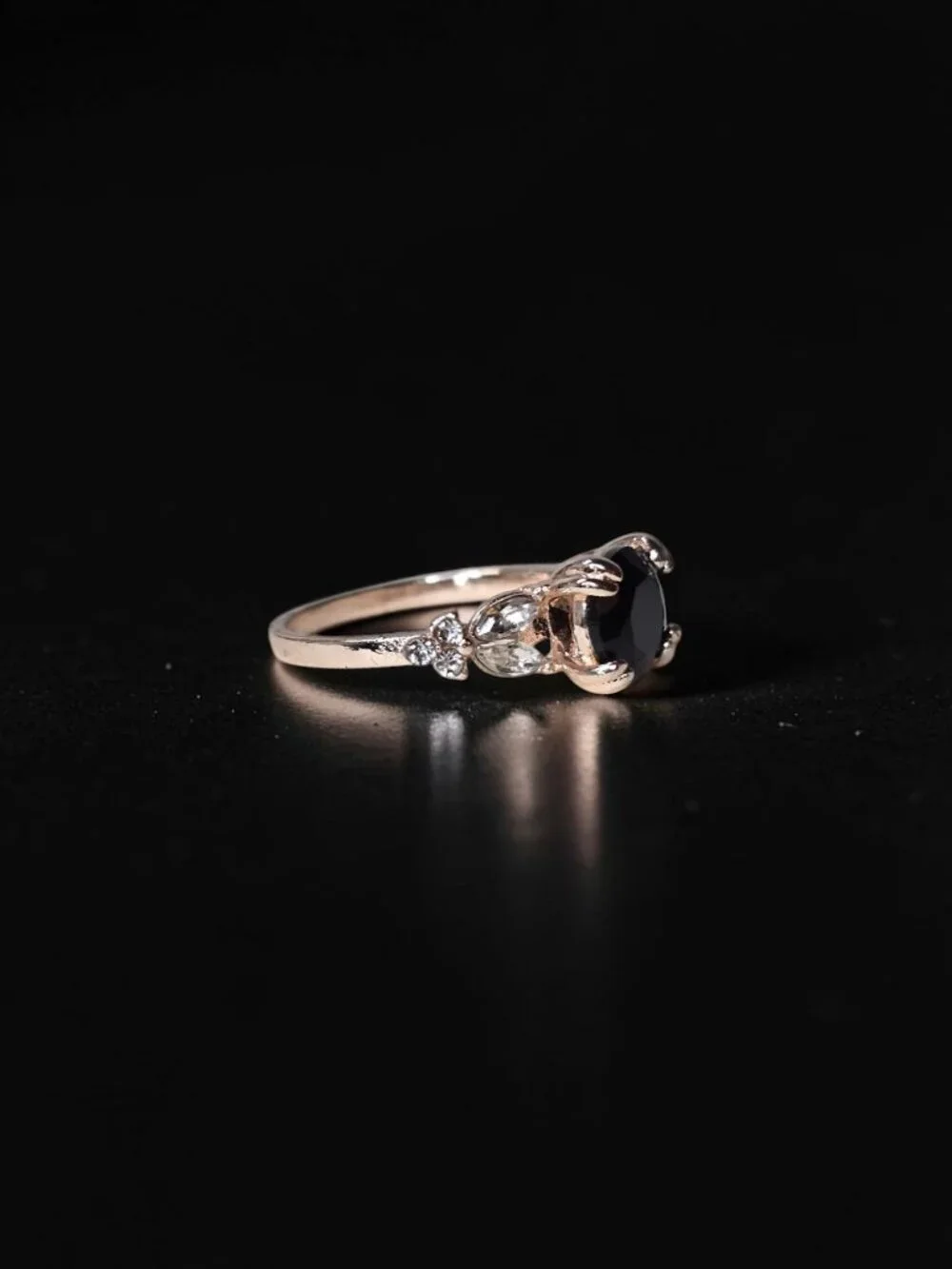 Jewelry | Vintageinspired Round Black Stone Goldtone Marquise Accent ...